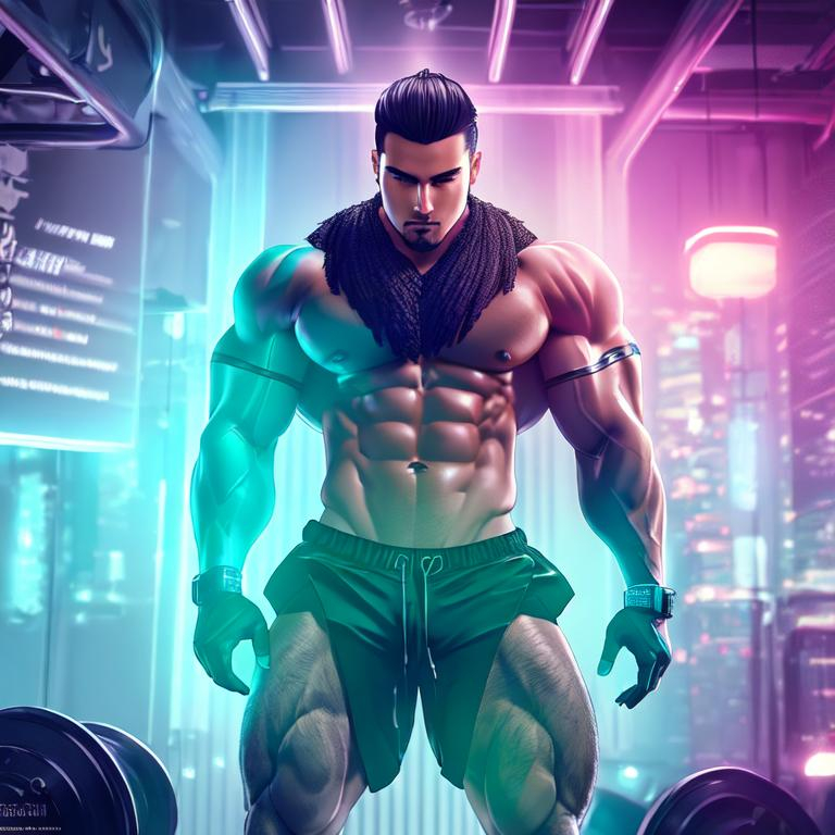 SamDoesArt, a fit male, thick flowing black hair, ba...