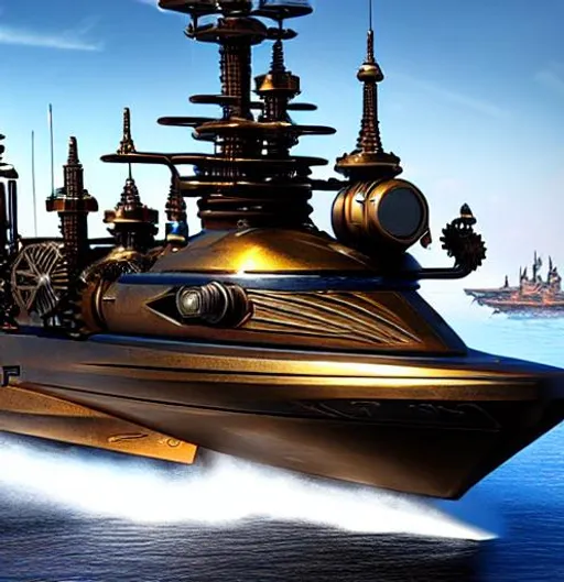 Steampunk boat With multiple weapons, hyper detailed... | OpenArt