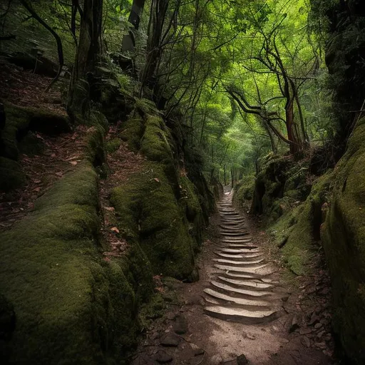 rainy summer north european forest, cobblestone stre... | OpenArt