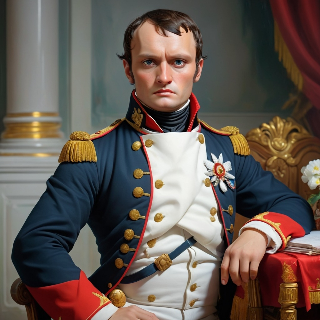 Tạo hình ảnh Napoleon giống thực tế, đang ngồi trên...