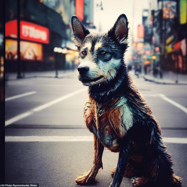 Ultra-realistic, detailed, dog, battered sitting in...