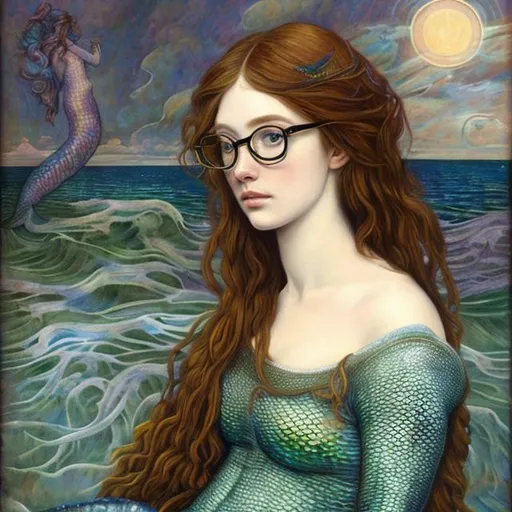 Mermaid with glasses. Pre-Raphaelite's Style portra... | OpenArt