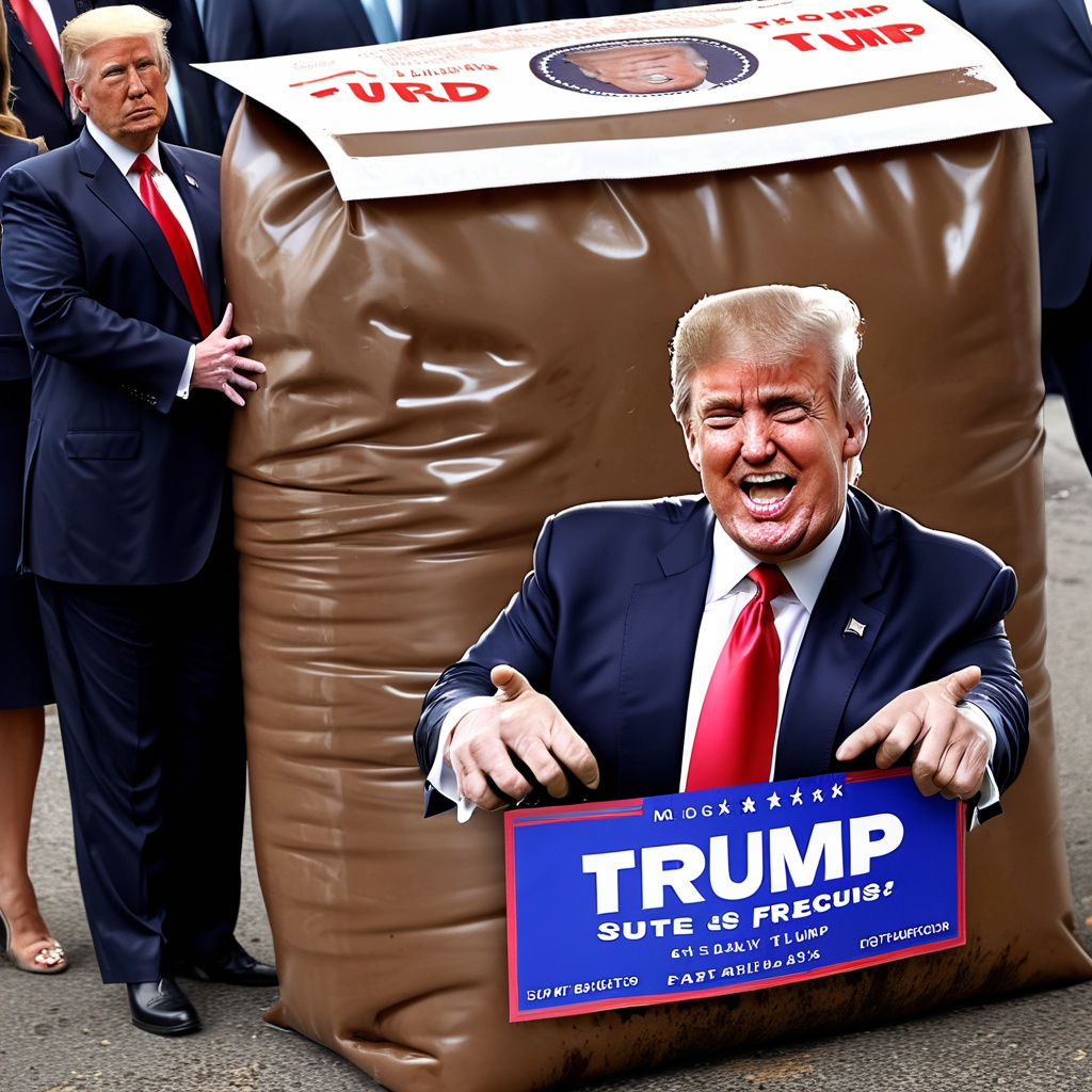 President Trump selling a fresh turd with his face s...