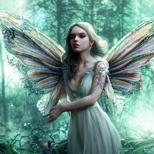a beautiful winged fairy portrait with pale skin, in... | OpenArt