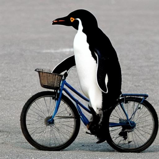 a photo of an penguin riding a bike