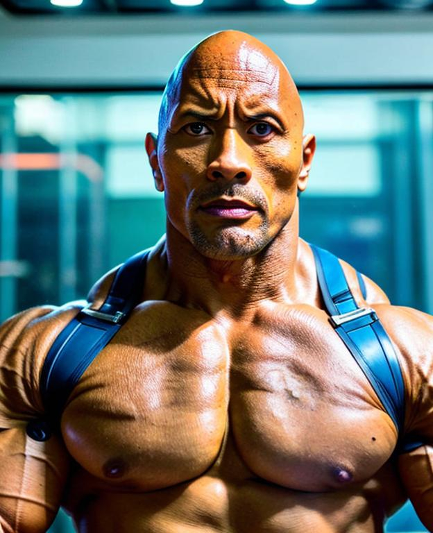 (medium shot photo) of a Dwayne Johnson android in a... | OpenArt