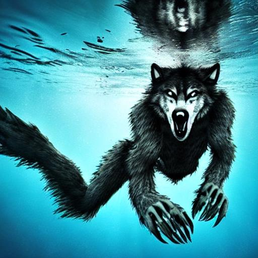 Werewolf swimming deeper underwater | OpenArt