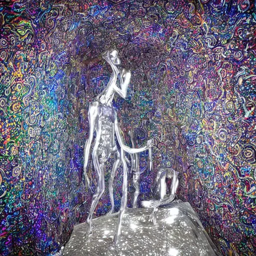 silver person in detailed galaxy room on dmt trip | OpenArt