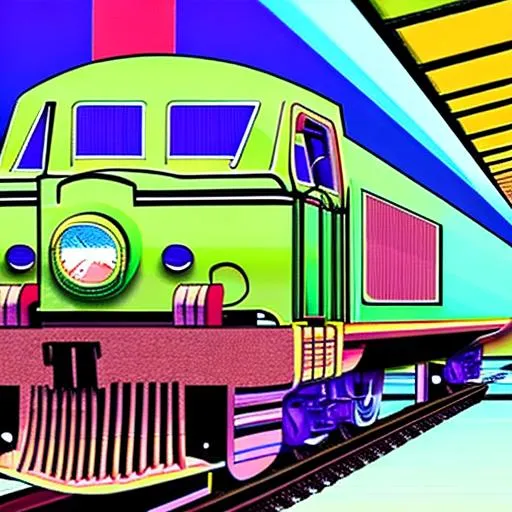 Big cartoon like man chasing a train to catch the ca...