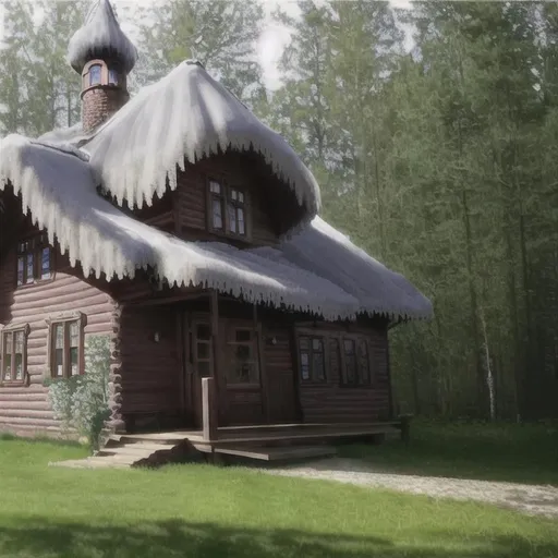beautiful ornated stuning russian cottage in the wood