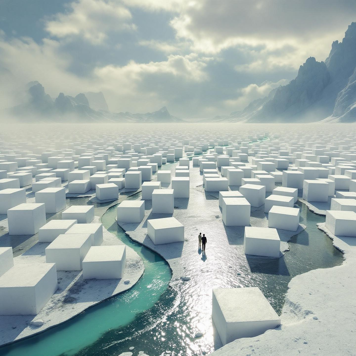 A surreal, deserted landscape with no land with thou...