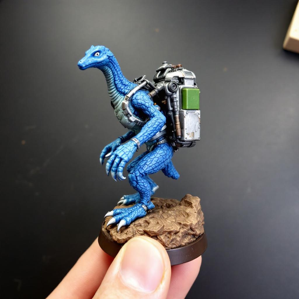 The image is a photograph of a small, detailed minia...