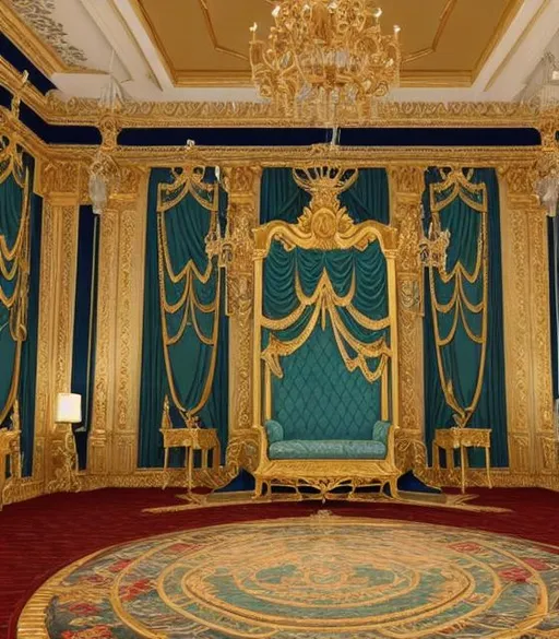 A 3D render of a teal rococo royal court, with a lar... | OpenArt