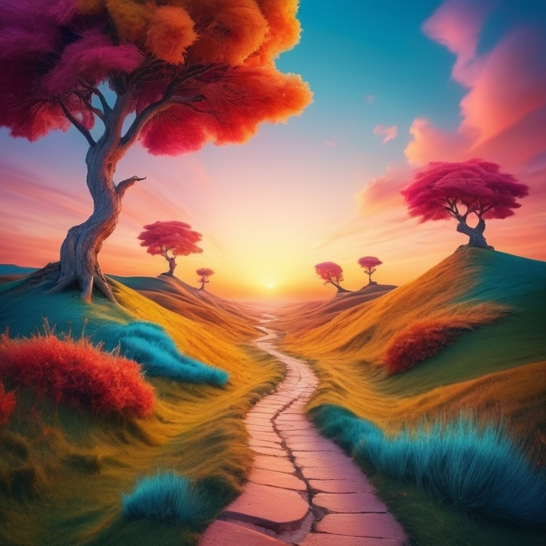 A beautiful surreal path at sunrise. Surrealism. Ima...