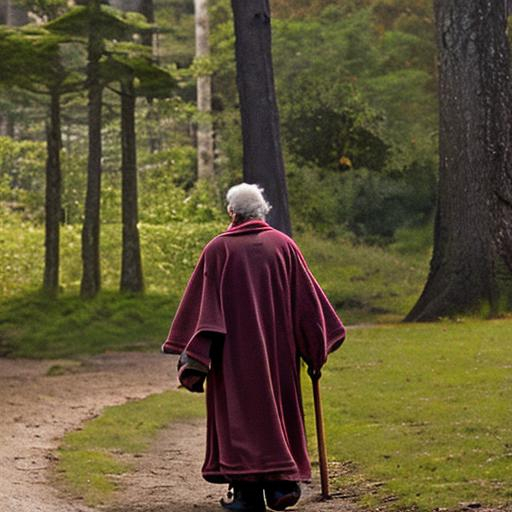 Friendly, elderly man, homeless, medieval, forest in...