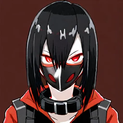 Pyro (black hair) (red eyes) wearing a dual respira... | OpenArt