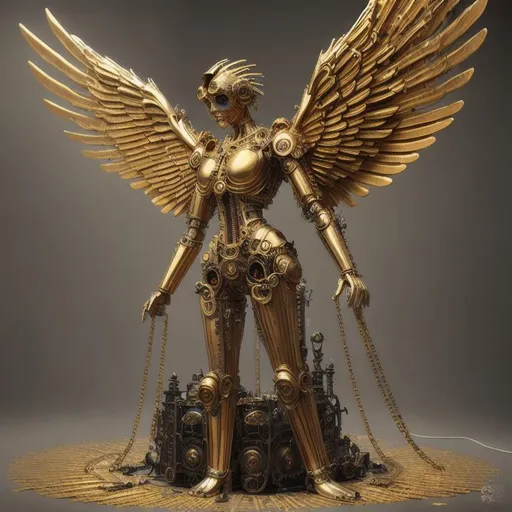 cursed winged golden steampunk angel injured, full b... | OpenArt