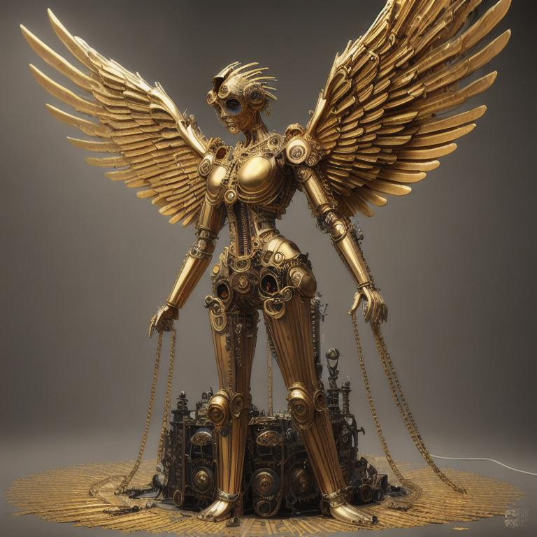 cursed winged golden steampunk angel injured, full b... | OpenArt