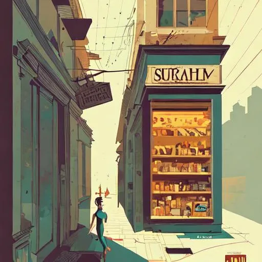 Vintage Illustrative Shop Animated with clear eage | OpenArt