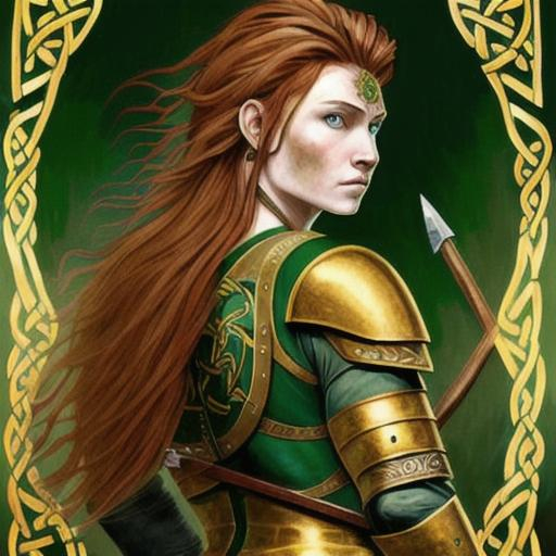 Painting of a Celtic warrior queen with reddish-brow... | OpenArt