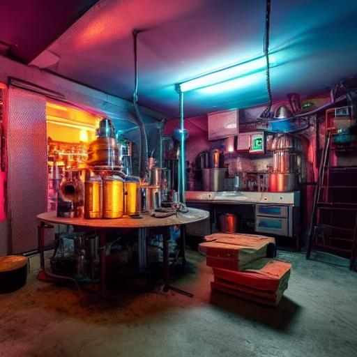 Breathtakingly detailed stylized Image of meth lab i...