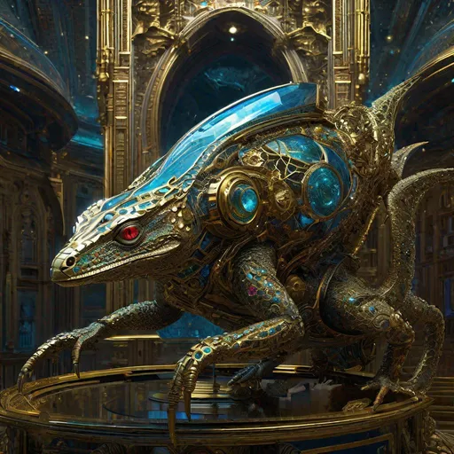 "Rococo Gothic diamond scaled cybernetic lizard gian...