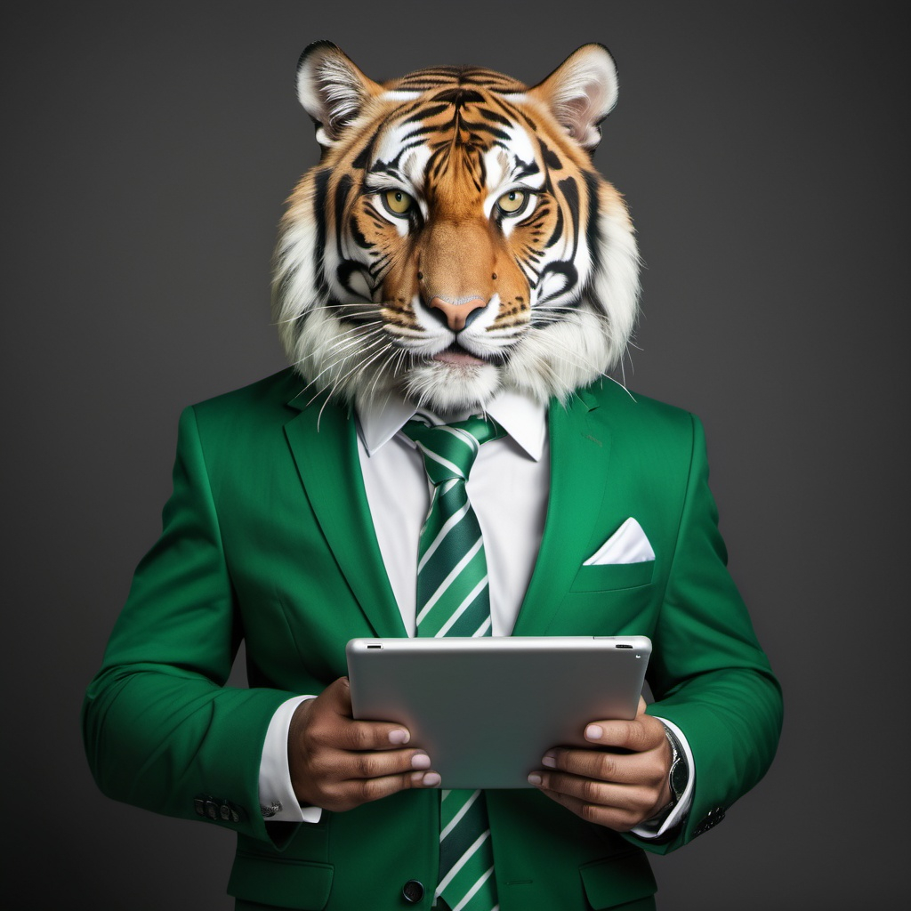 TIGUERE DE BENGALA Y TRAJE EJECUTIVO, CON UNA TABL...