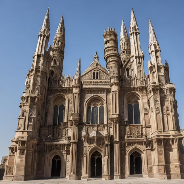 A building with elements of a gothic cathedral and a...