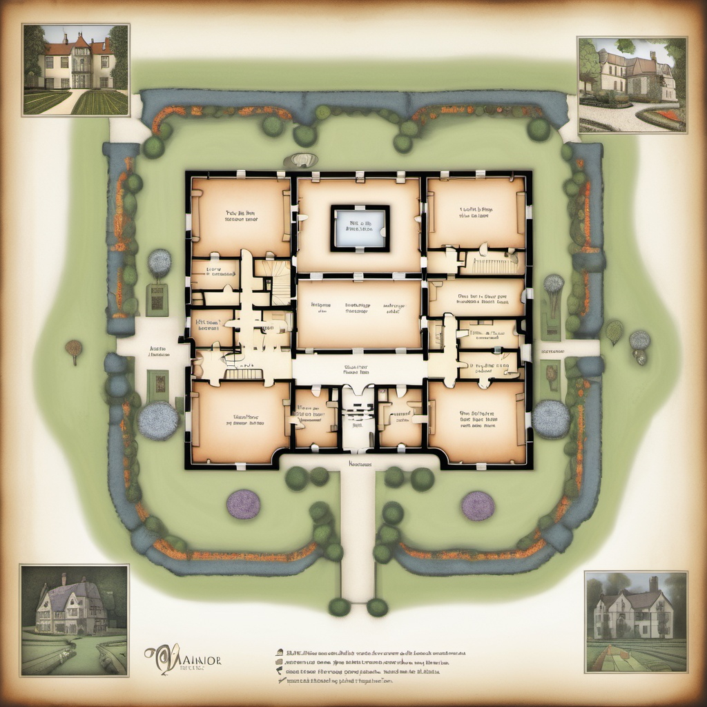 Manor house map 2 stories and garden