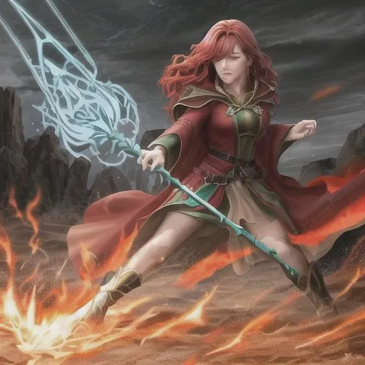 A half-elf, red half-dragon female barbarian with a... | OpenArt