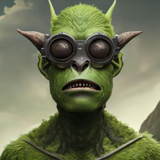 Photography of green skin goblin engineer dnd charac...