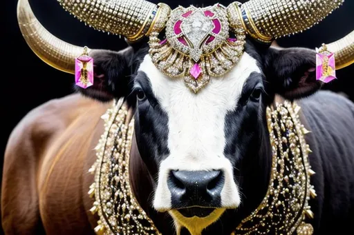 Portrait bull frontal decorated with sparkling cryst... | OpenArt