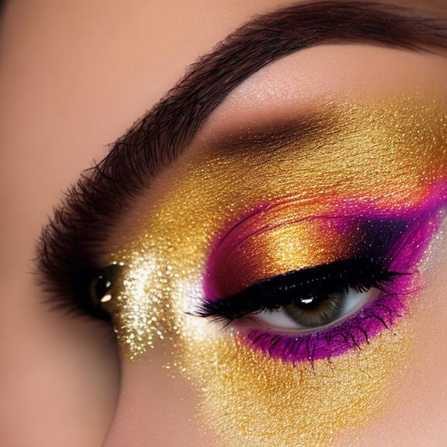 Eyeshadow on eyes with bright and vivid gold color