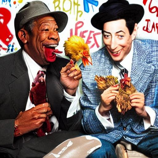 pee wee herman doing graffiti with morgan freeman ea... | OpenArt