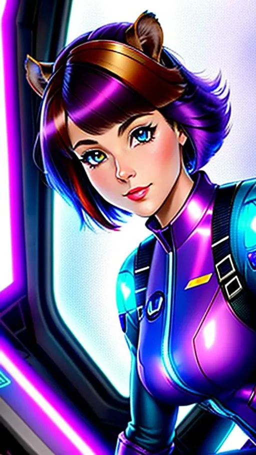 [young woman mech pilot crouching nearly-nude inside... | OpenArt