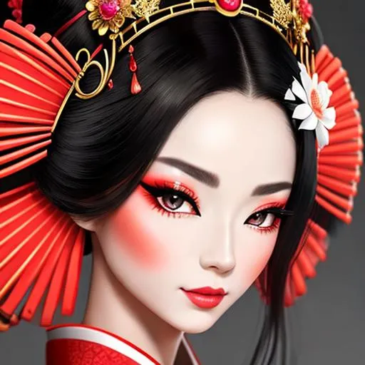 In this digital portrait, we see a stunning geisha w... | OpenArt