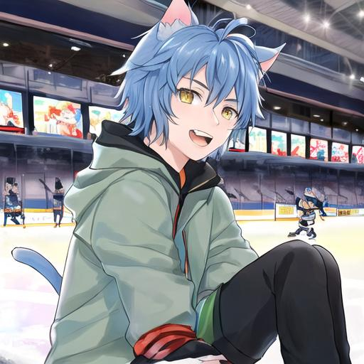 cat boy at a hockey game | OpenArt