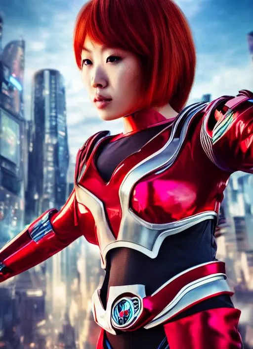 Portrait of eimi Fukuda with red hair and with cute...