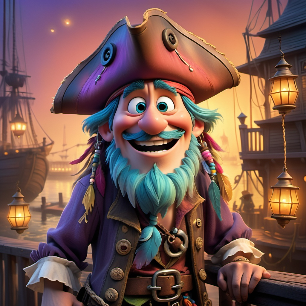 Disney pixar character, 3d render style, old pirate...