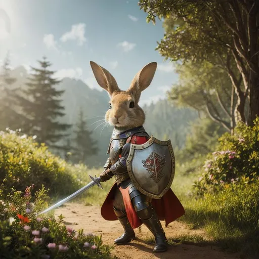 adventurous rabbit in leather armor wielding a rapie...