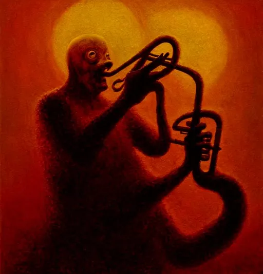 a creature from another dimension playing a trumpet,... | OpenArt