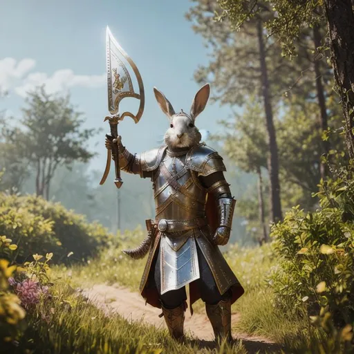 paladin rabbit in leather armor wielding a rapier an... | OpenArt