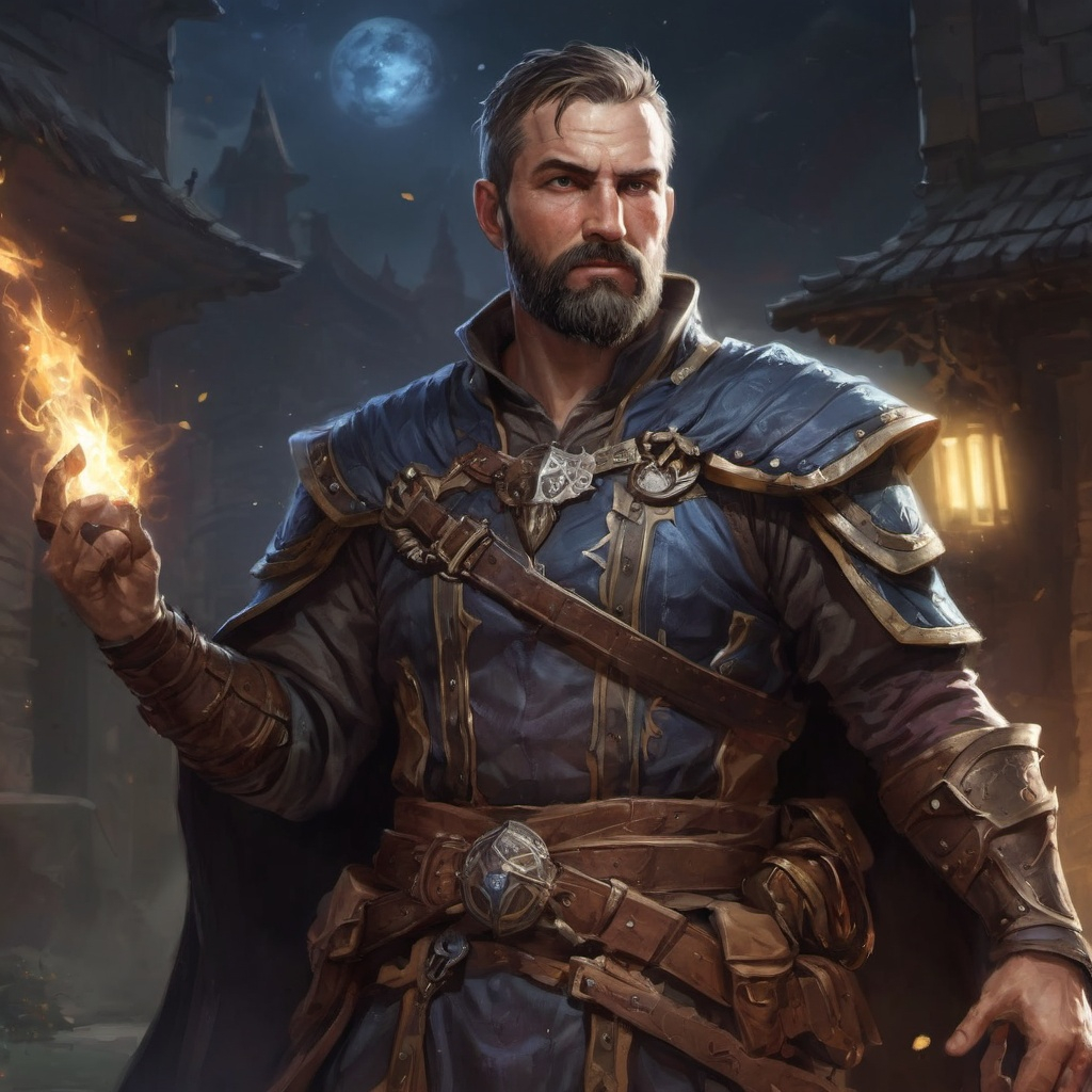 (torso) Male stocky large 38-year old battle-mage wi...