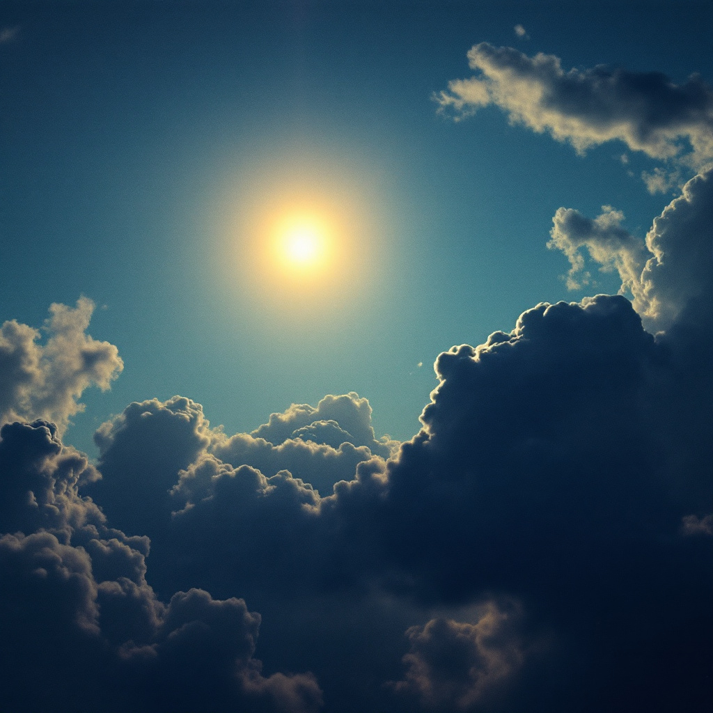 Make a photo of a dim sun in the sky?
