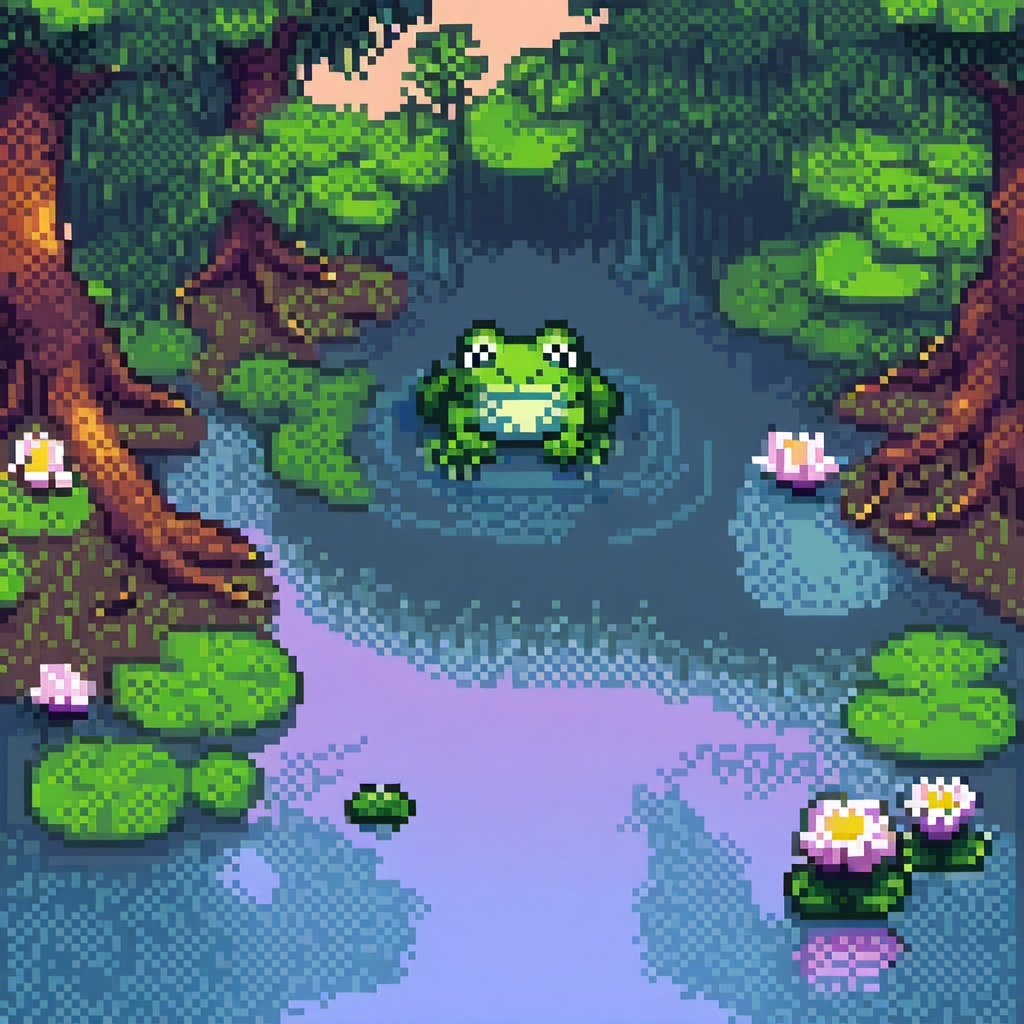 create a fantasy pixel art using cool color schemes...