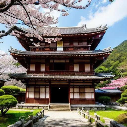 A samurai temple high up in a hill with a wishing we... | OpenArt