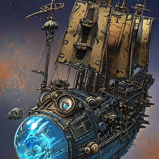 small, steampunk spaceschooner, fantasy based, a lot...