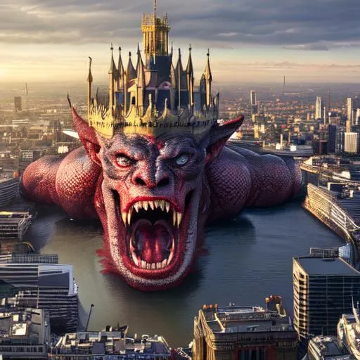 Raw Colour Photo, giant King of England attacks City... | OpenArt