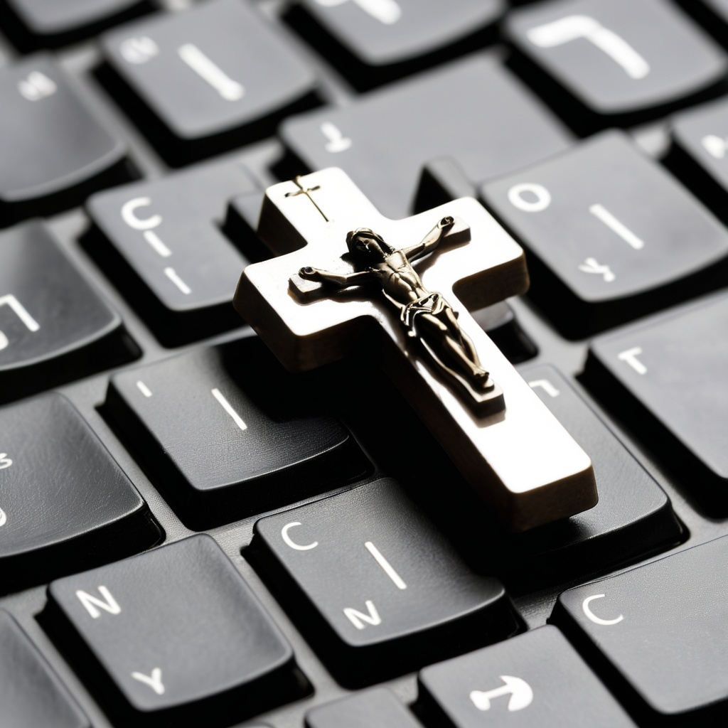 Crucifix on keyboard keys.