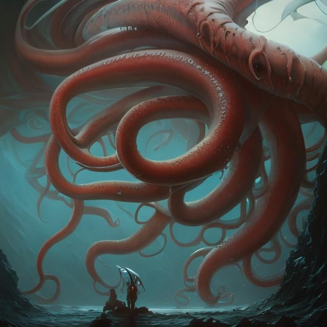 A dream fantasy painting of a giant squid, by beksin... | OpenArt